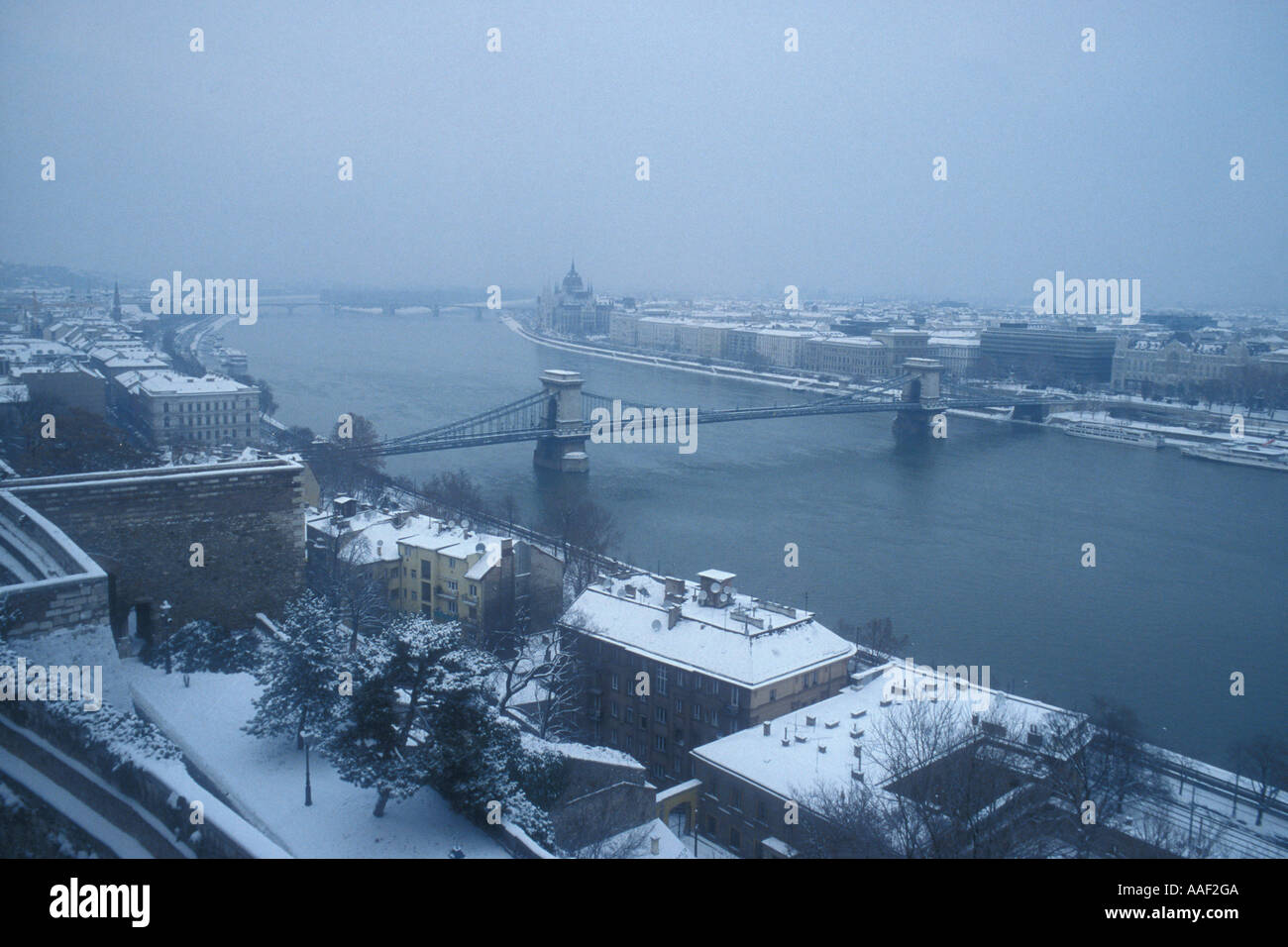 Overview of Budapest in the Snow Stock Photo - Alamy