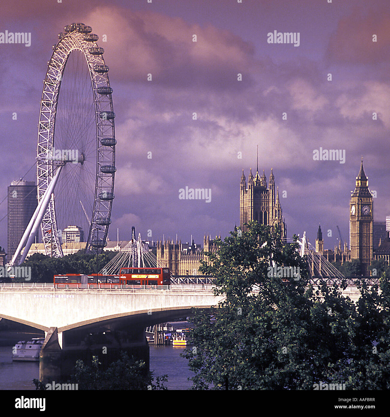 Waterloo Bridge The London Eye Palace of Westminster and Big Ben London ...