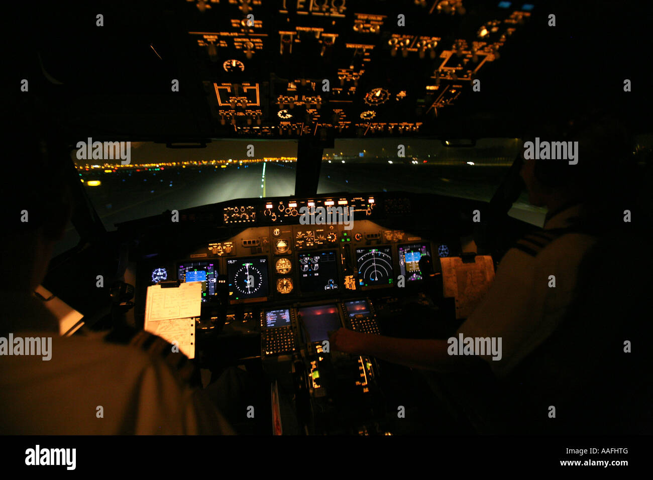Pilot and co pilot working in a Boeing 737 editorial use only no ...
