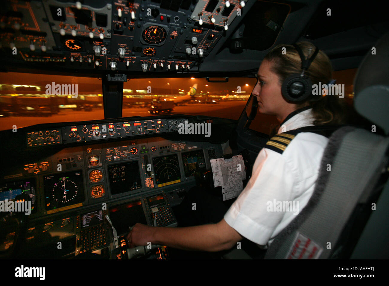 Pilot and co pilot working in a Boeing 737 editorial use only no ...