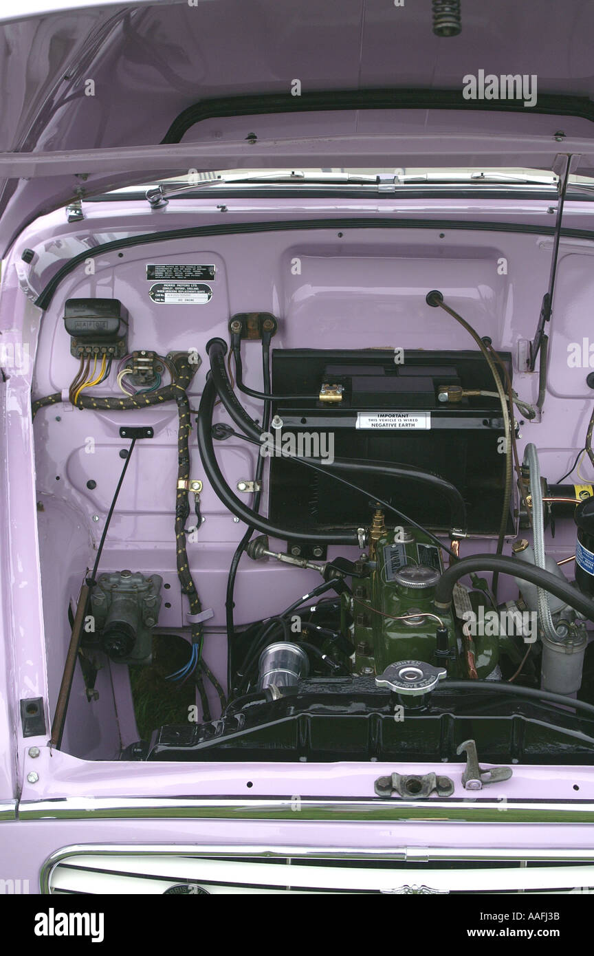 Morris Minor million 1000 saloon Moggy Thou engine bay Stock Photo - Alamy