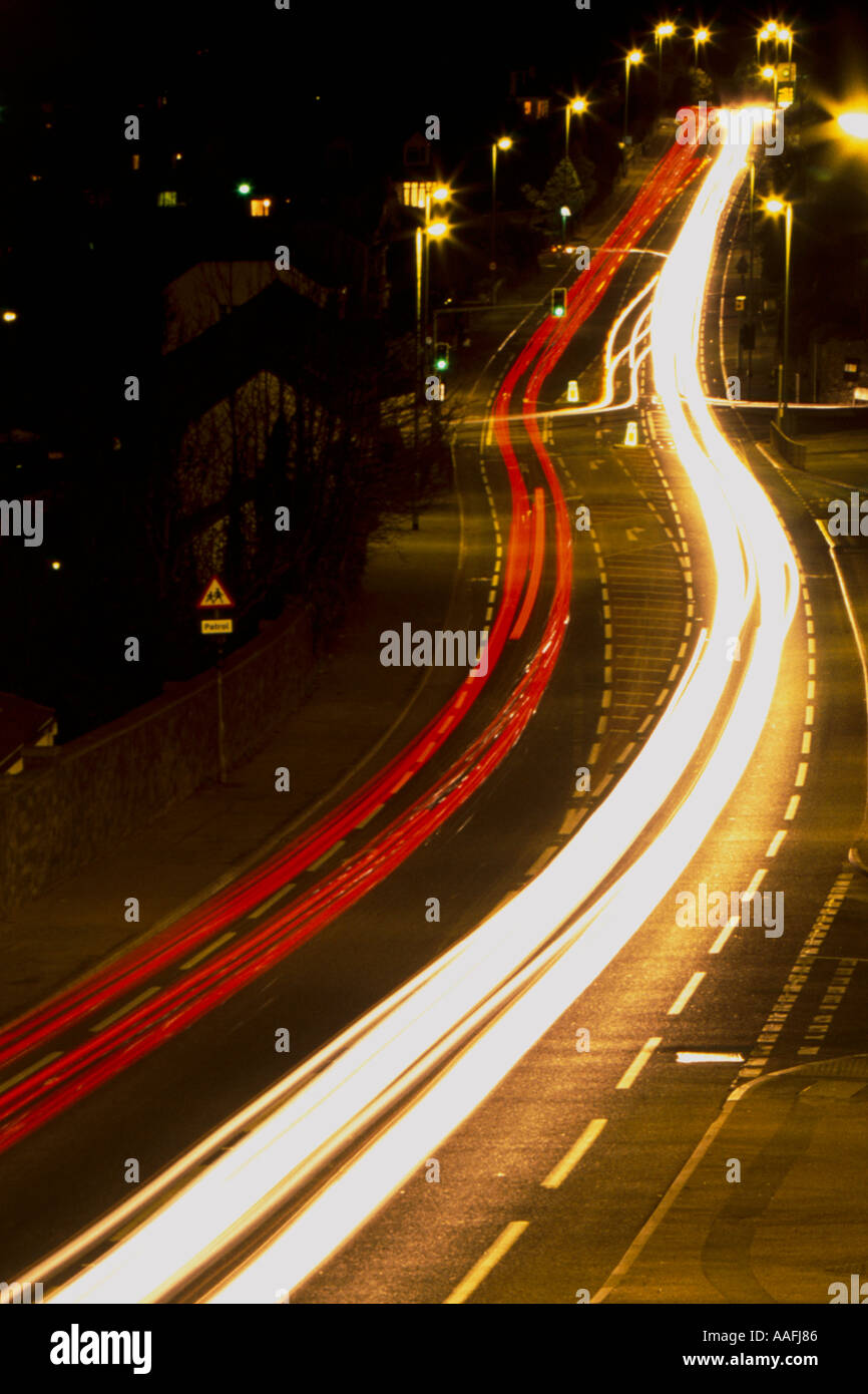 Red and white traffic light trails Stock Photo - Alamy