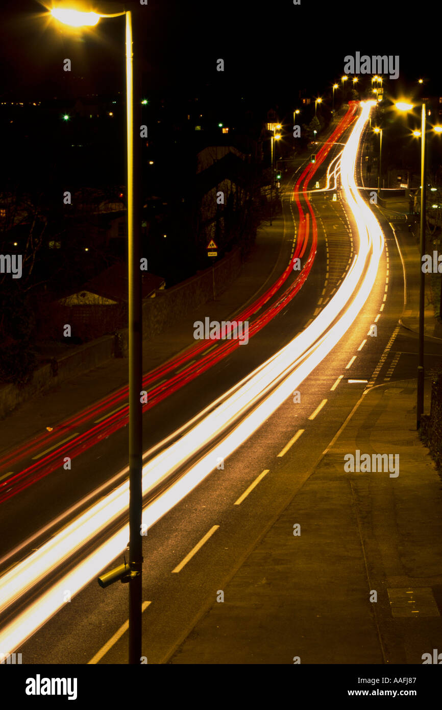 Red and white traffic light trails Stock Photo - Alamy