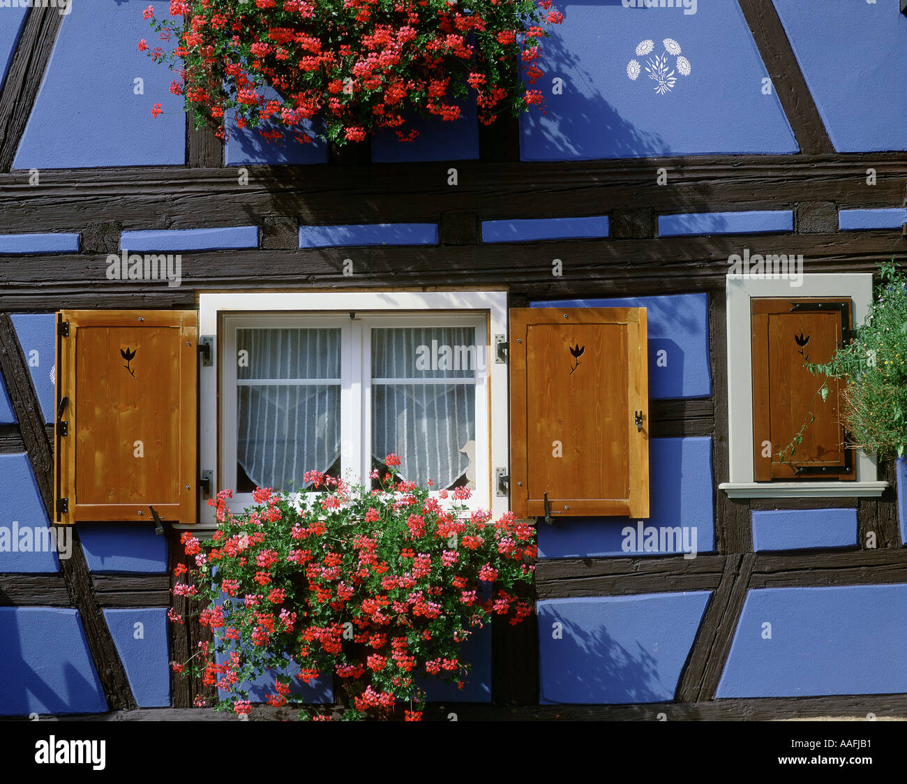 window with flowers in a half-timbered house Stock Photo - Alamy