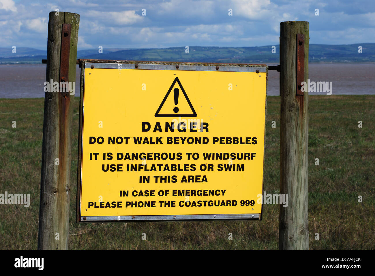Danger sign at sea front, Portishead, Somerset, England, UK Stock Photo ...