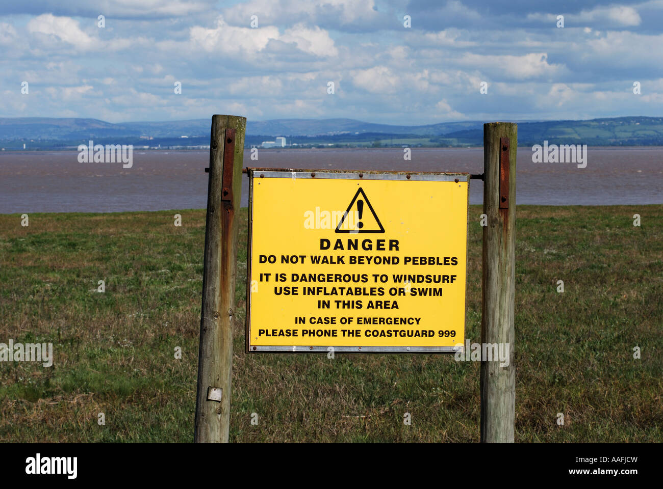 Danger sign at sea front, Portishead, Somerset, England, UK Stock Photo ...