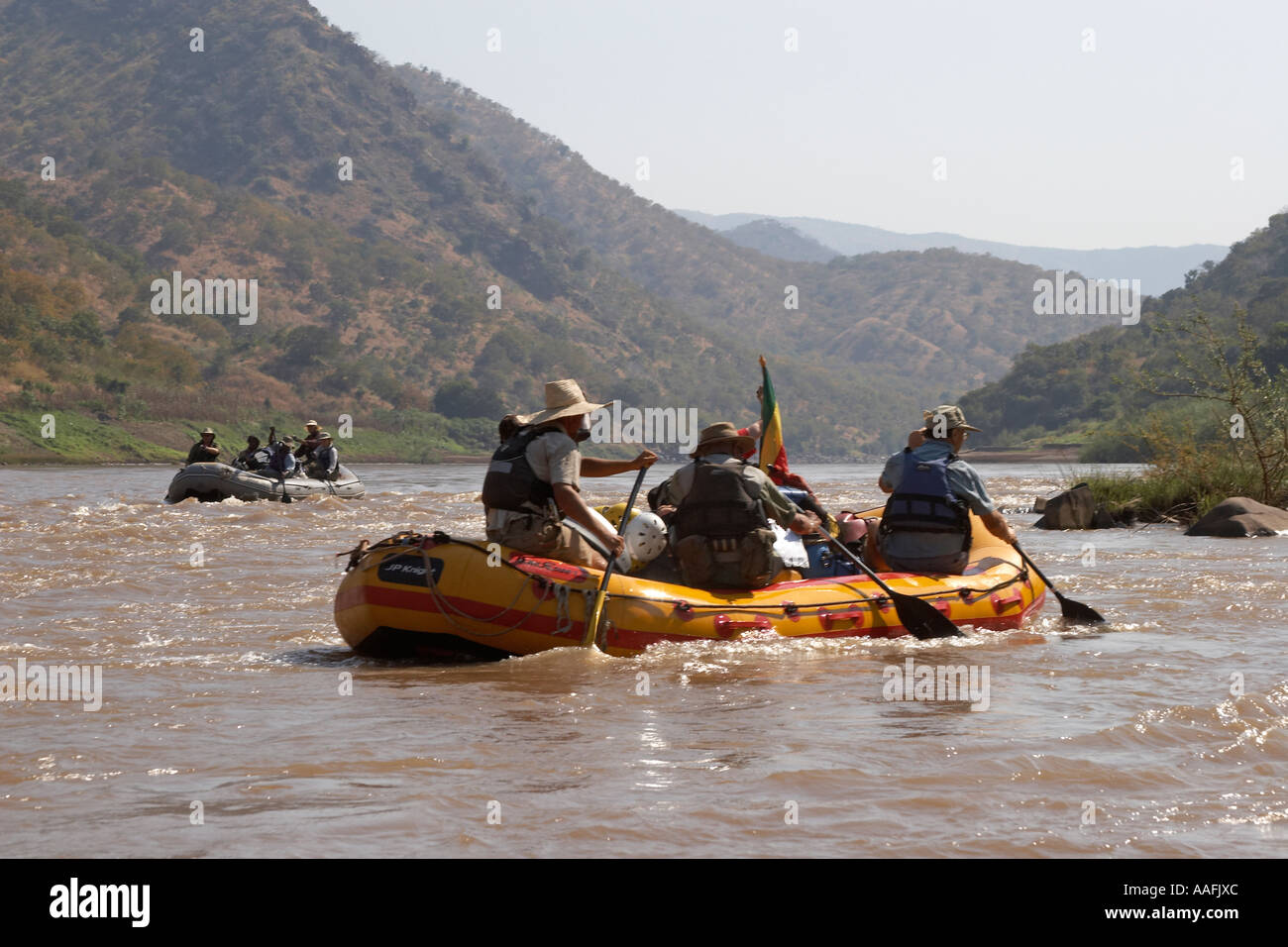 People white water rafting on Blue Nile river in inflatable boats Stock ...