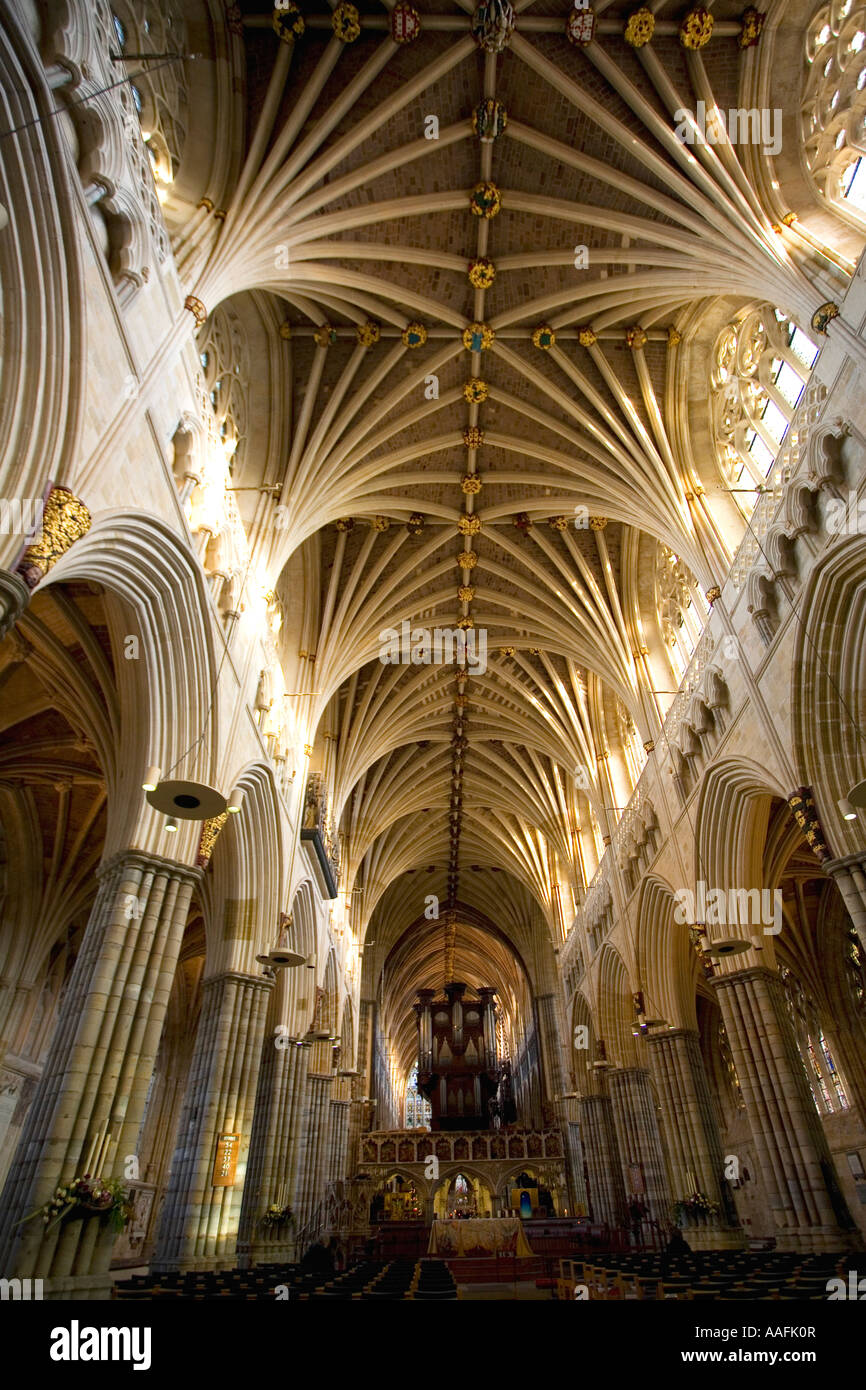 Exeter Cathedral interior with vaulted ceiling Devon south west England ...