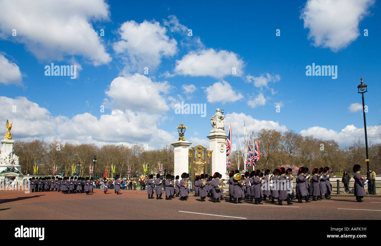 The Coldstream Guards Regiment with regimental band playing music and ...