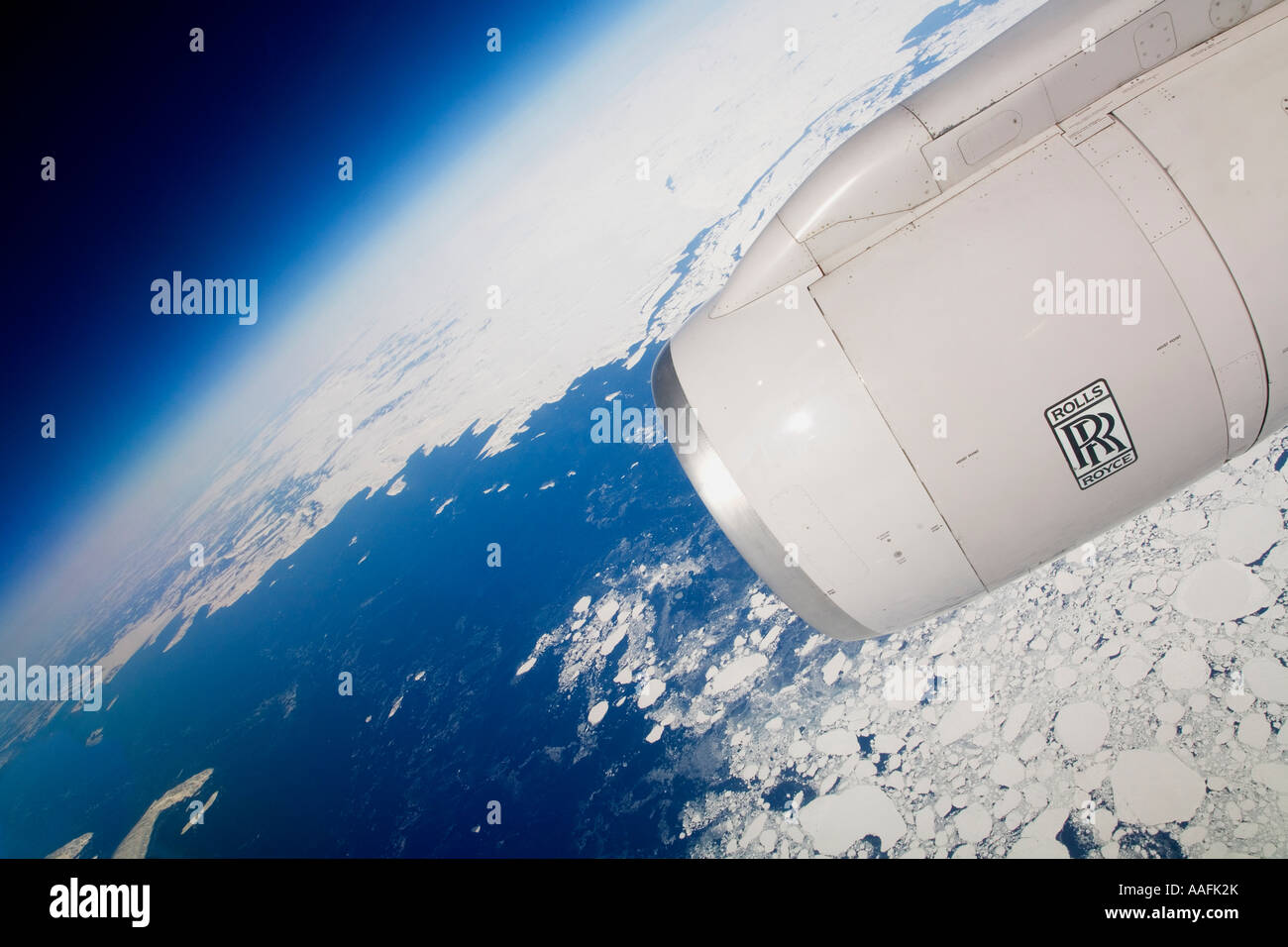 Rolls Royce aero engine on transatlantic flight jet passenger airplane ...