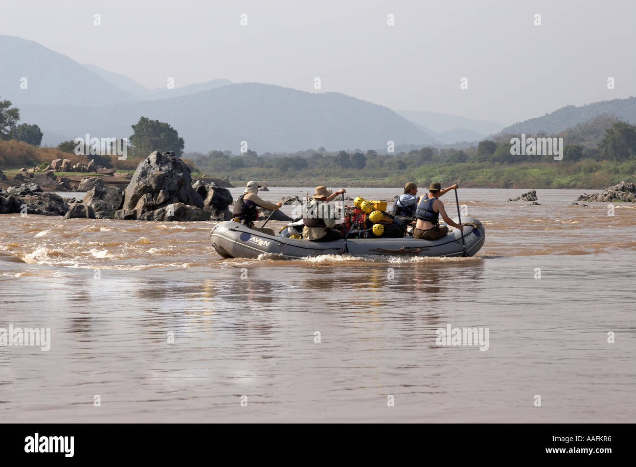 People white water rafting on Blue Nile river in inflatable boats on ...