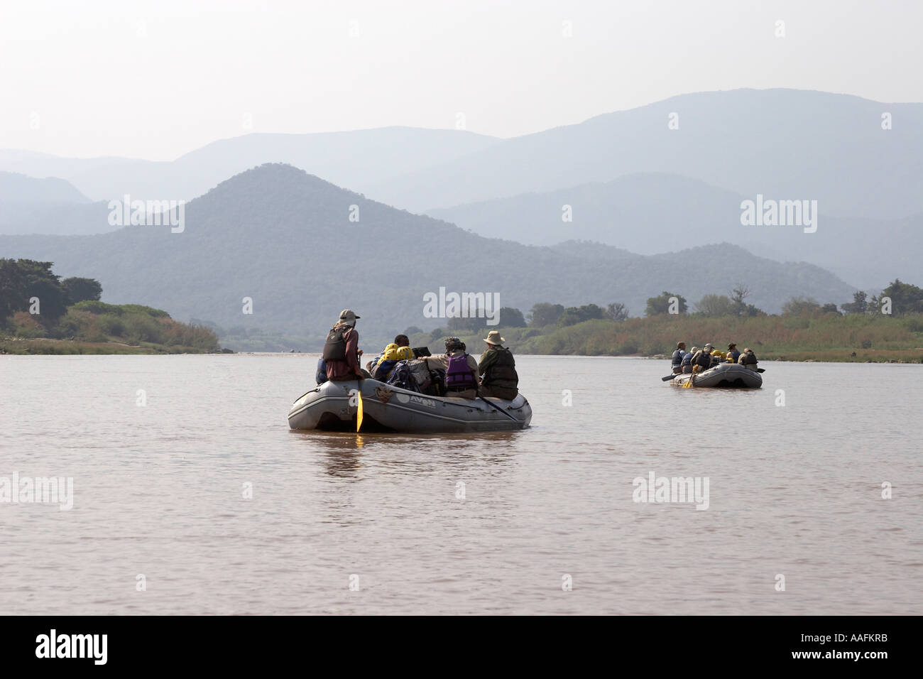 People white water rafting on Blue Nile river in inflatable boats on ...