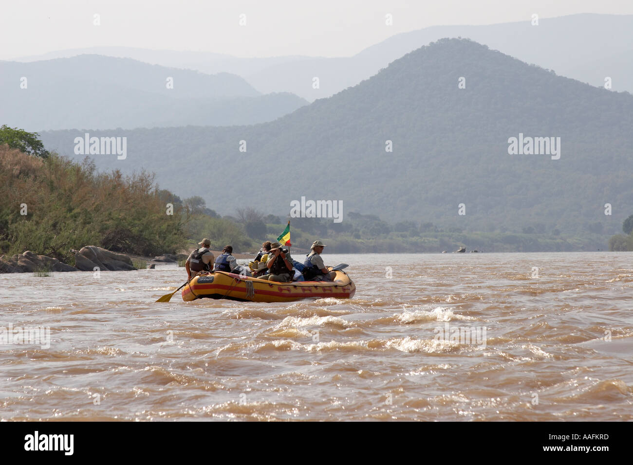 People white water rafting on Blue Nile river in inflatable boats Stock ...