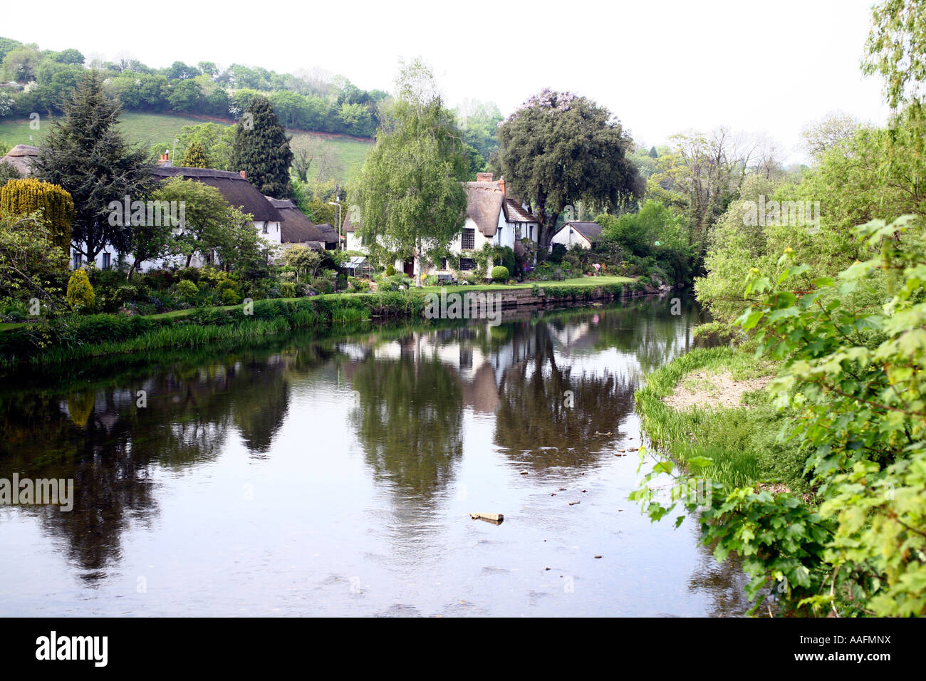 Cottages on River Exe at Bickleigh, Devon, England Stock Photo - Alamy