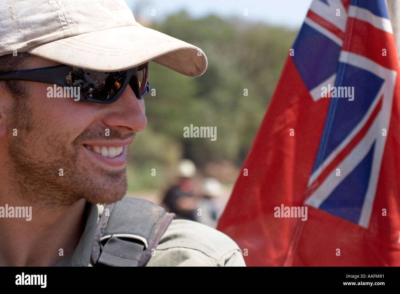 James Tiernan with Union Jack flag white water rafting on Blue Nile ...
