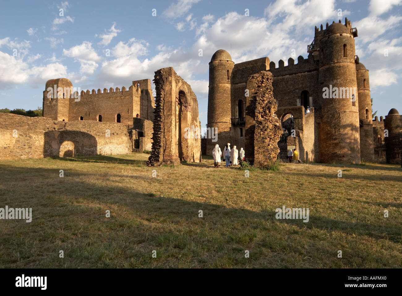 Library and Fasalidas Palace old historic building ruins at dusk with ...
