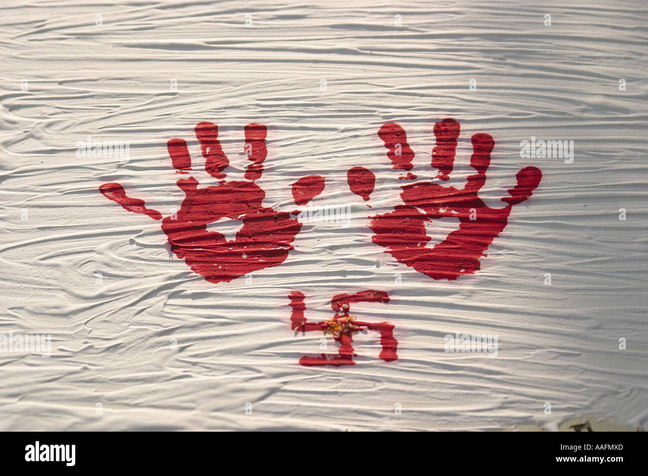 HPA78599 Swastik auspicious symbol and two good luck hand prints Stock ...