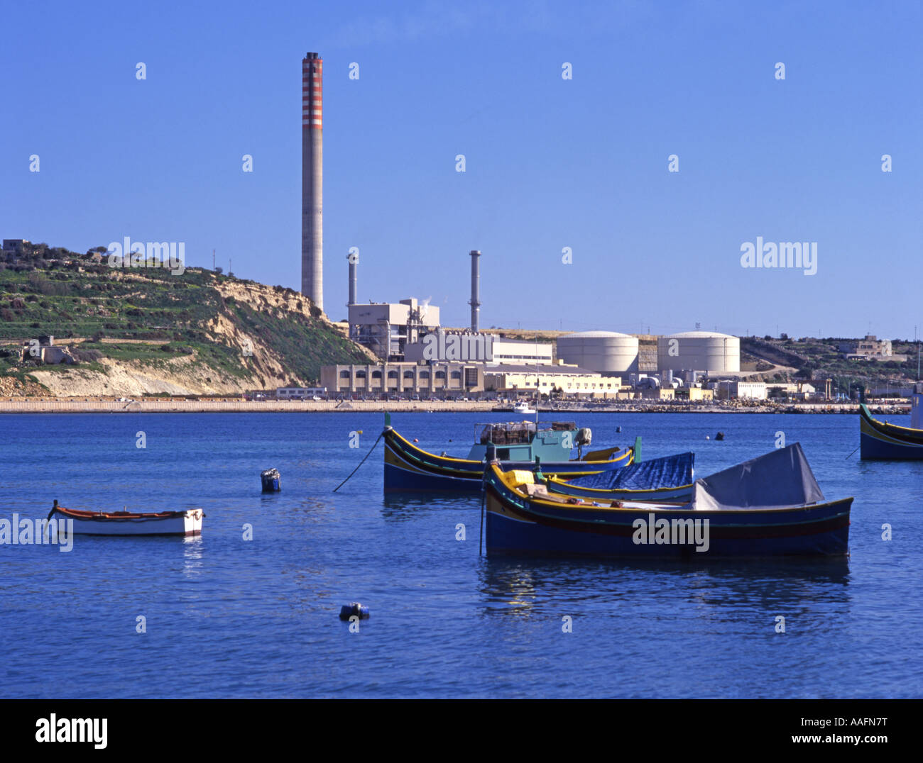 Marsaxlokk, Malta. Harbour and electricity generating station Stock ...