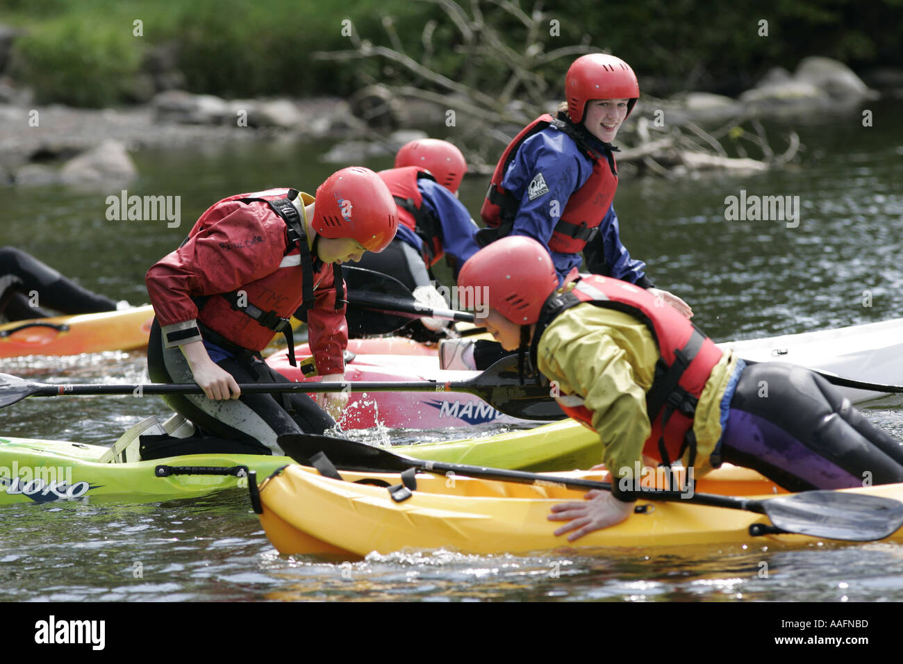 young people kayaking on castlewellan lake county down northern ireland ...