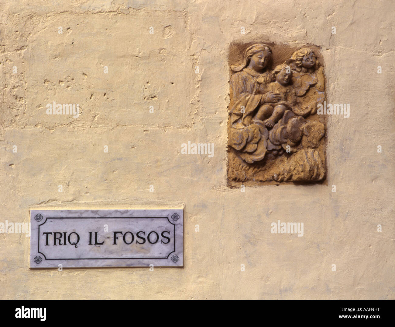 Victoria (Rabat), Gozo, Malta. Wall Detail. Street Sign - Triq Il Fosos ...