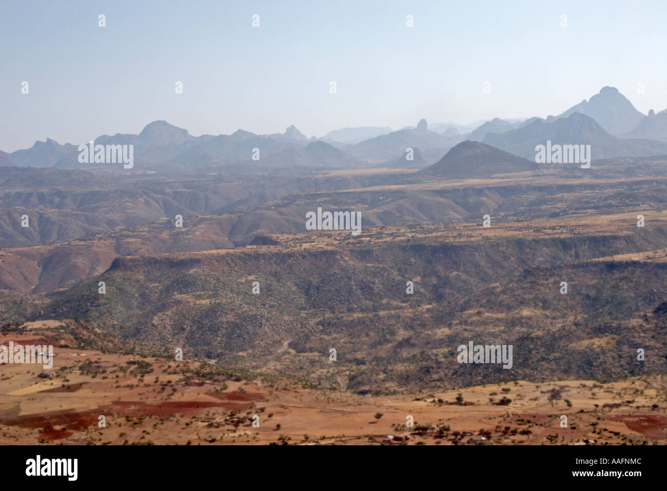 Distant view towards Adwa mountains from above Aksum Ethiopia Africa ...