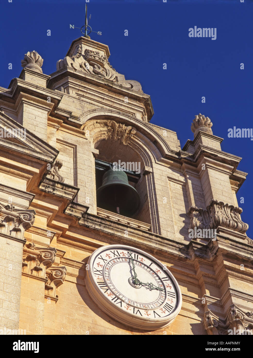 Mdina, Malta. Mdina Cathedral (17thC-18thC) Clock tower detail Stock ...