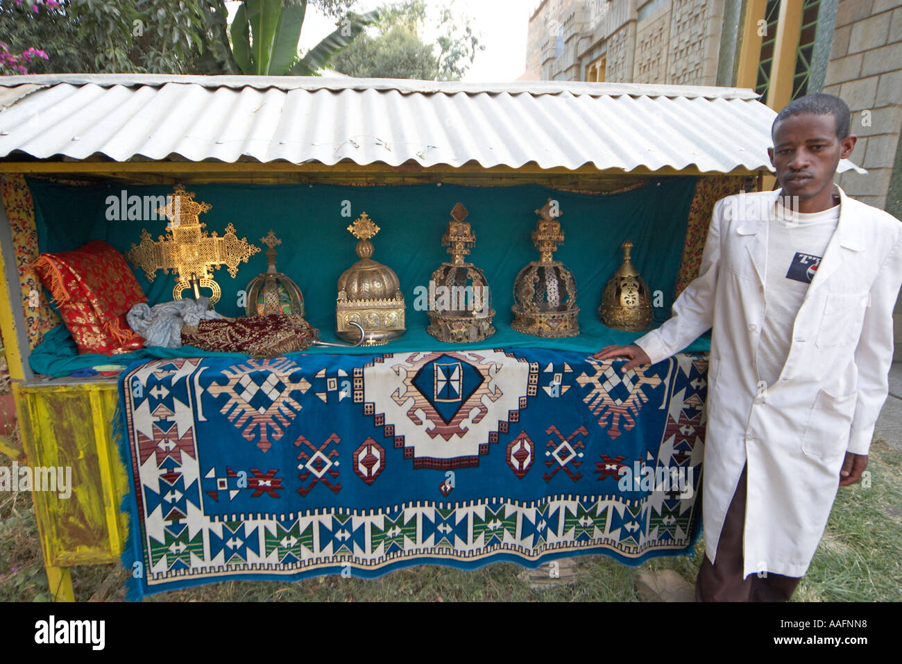 Crowns of former Ethiopian rulers and Emperors tiny steel box museum St ...
