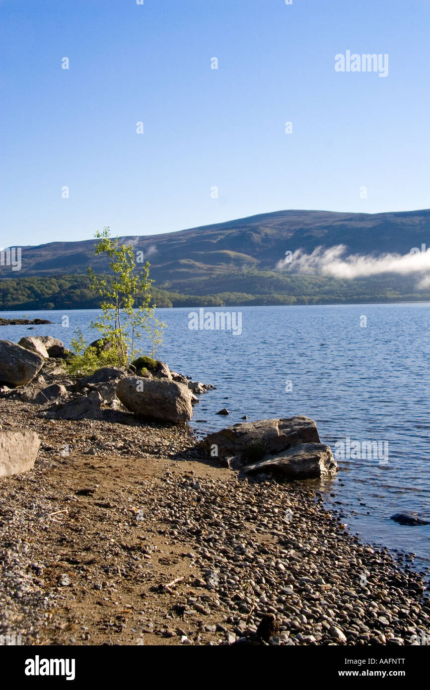 Early morning clouds over Loch Lomond from Luss Camping site Argyll and ...