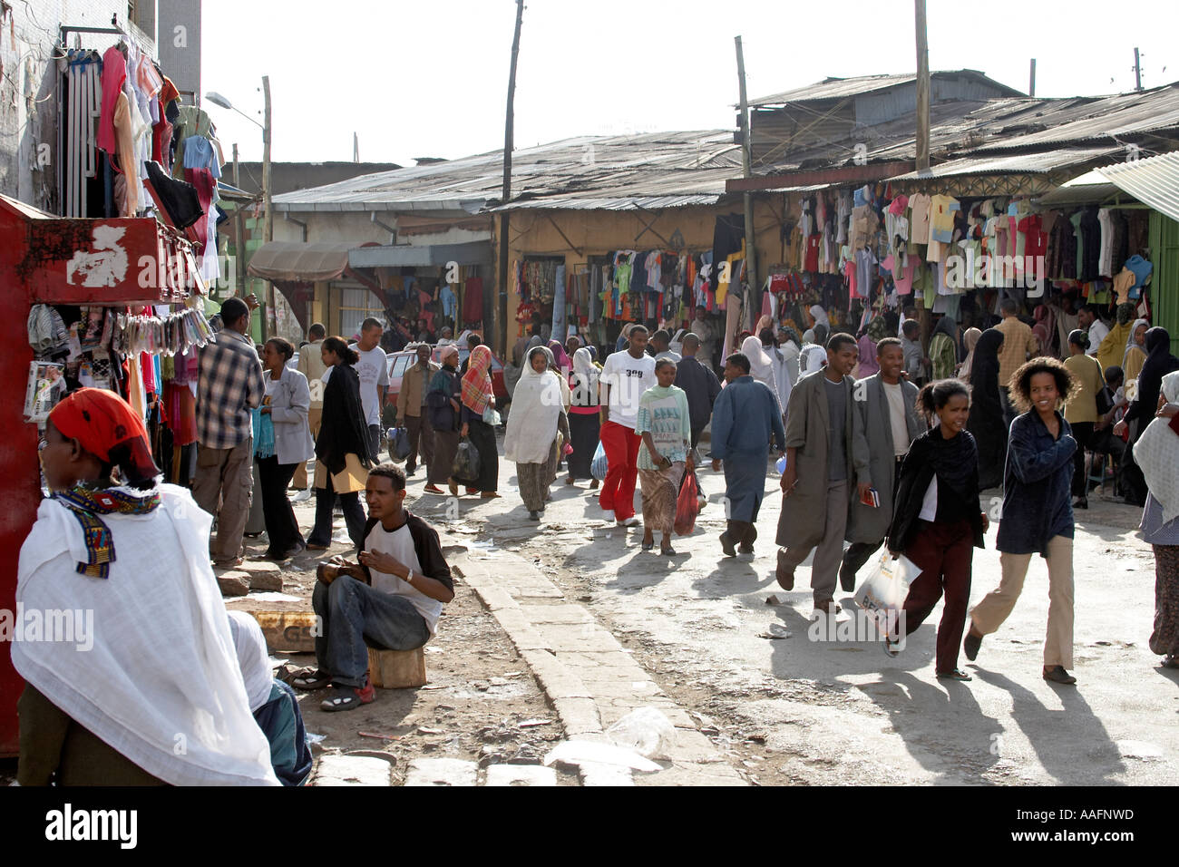People walking in Addis Ketema Merkato largest open air market in ...
