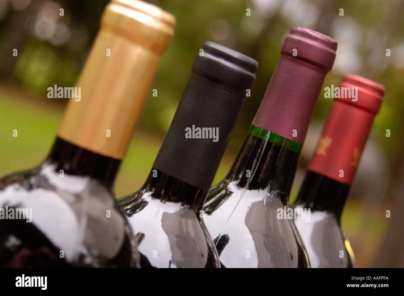 Four red wine bottles hi-res stock photography and images - Alamy