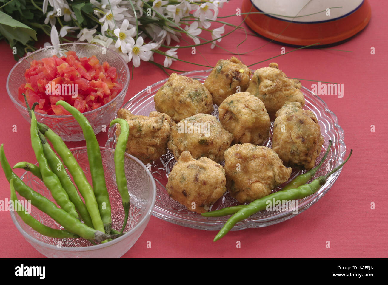 indian snack fried potato balls nine batata wada with spicy green ...
