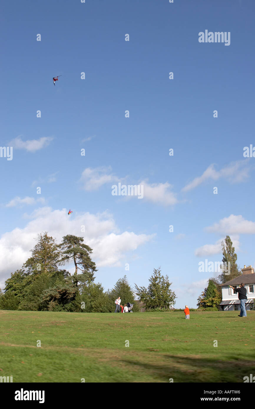 Summer sport of kite flying on the grass in Frant Kent England Stock ...