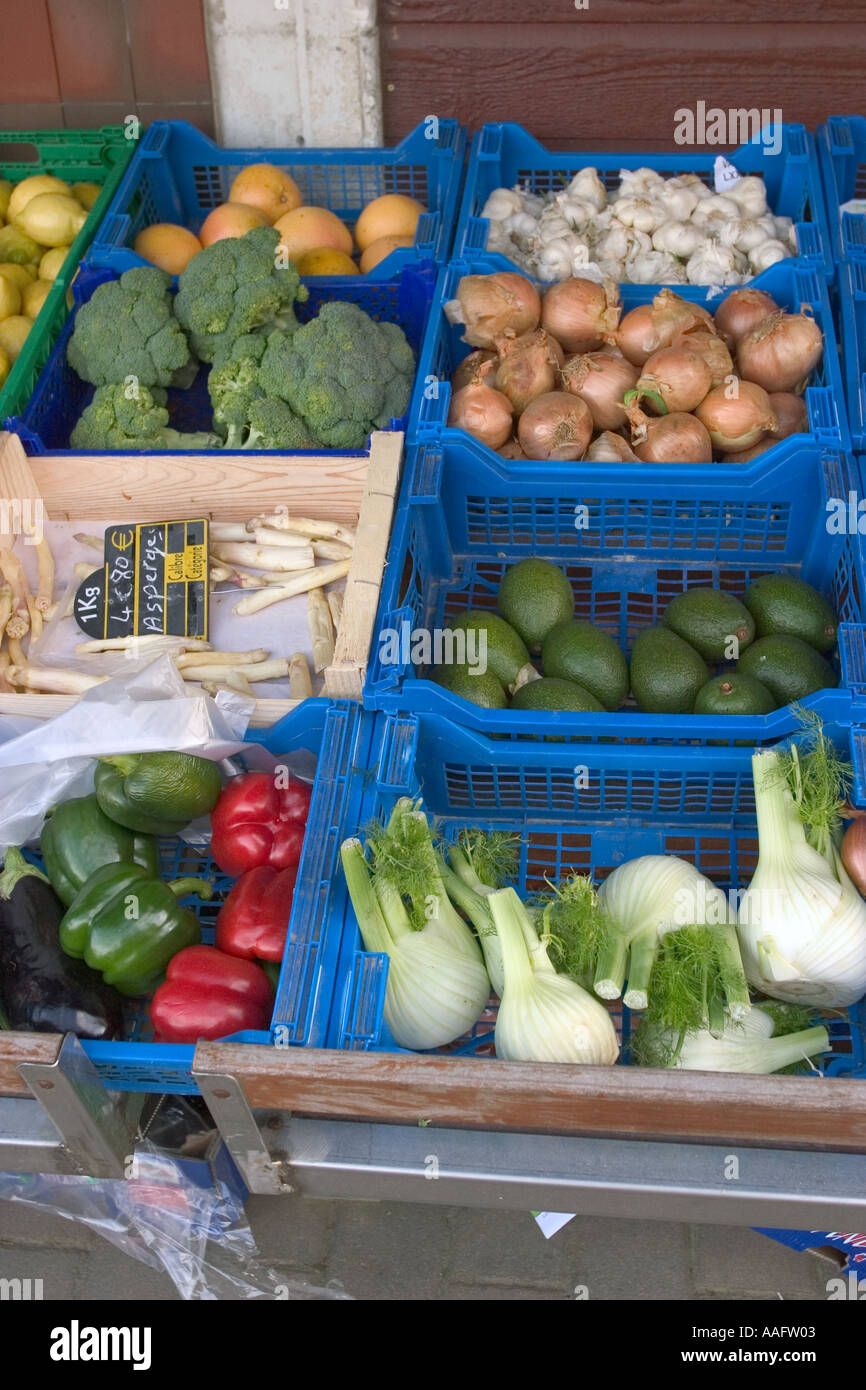 outdoor market in france with baskets of fruits and vegetables 2005 ...