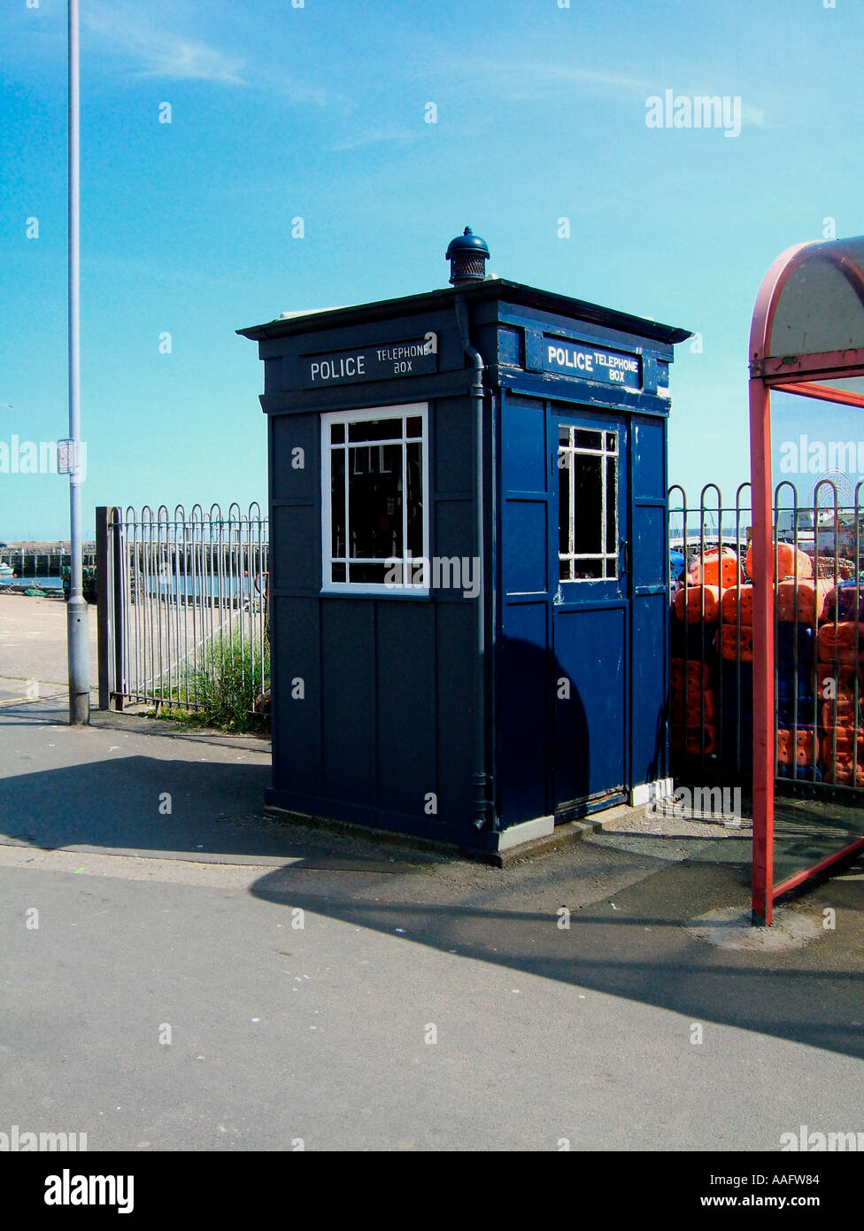 Tardis type Police box on the harbour front at Scarborough Stock Photo ...