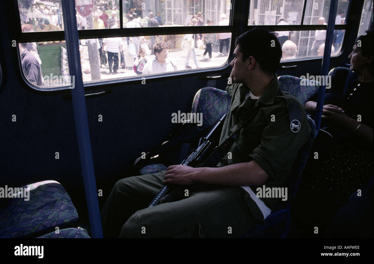 An Israeli soldier on the bus around the new city Jerusalem Israel ...