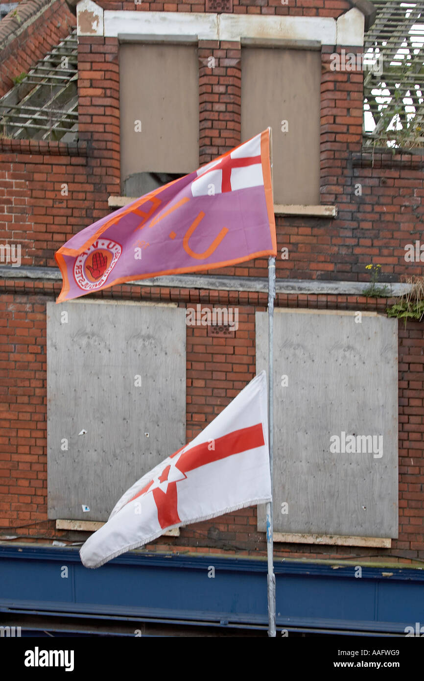 Loyalist Unionist flags on Shankill Road in City of Belfast Northern ...