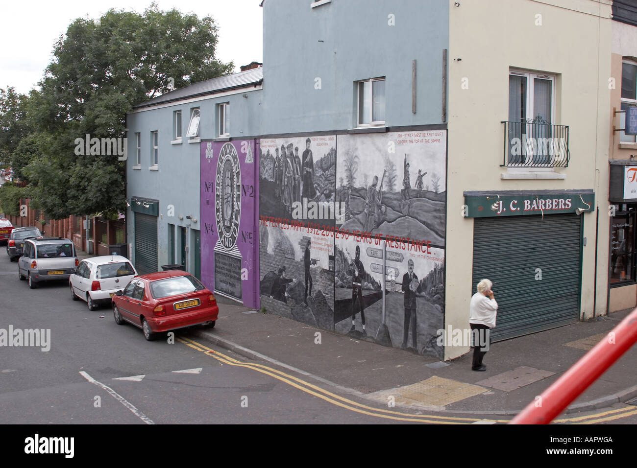 Loyalist Unionist UVF logos murals signs and graffiti on Shankill Road ...