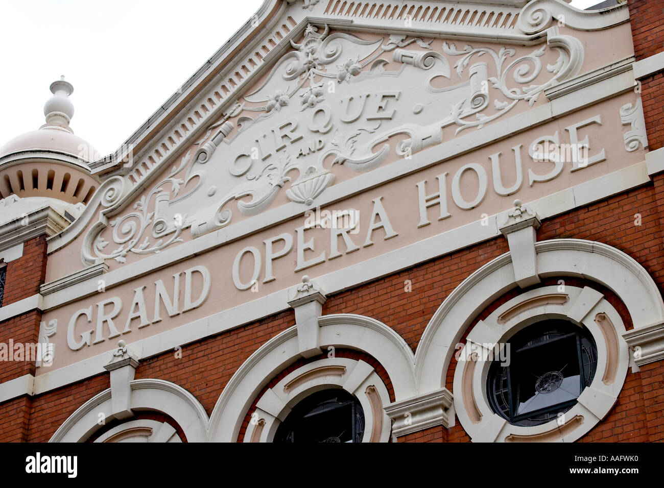 Grand Opera House facade logo in City of Belfast Northern Ireland UK ...