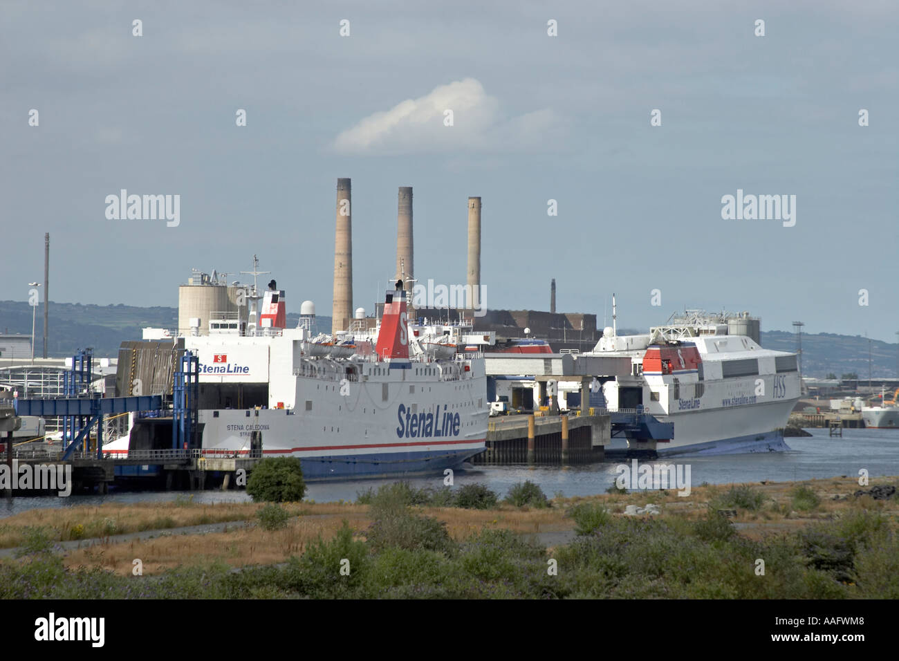 Port of Belfast Harbour with ships and ferries in City of Belfast ...