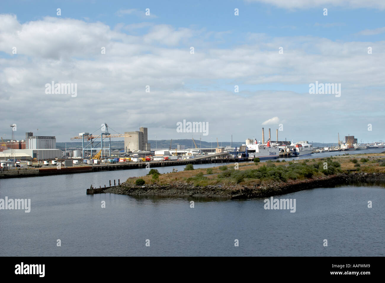 Port of Belfast Harbour with ships and ferries in City of Belfast ...