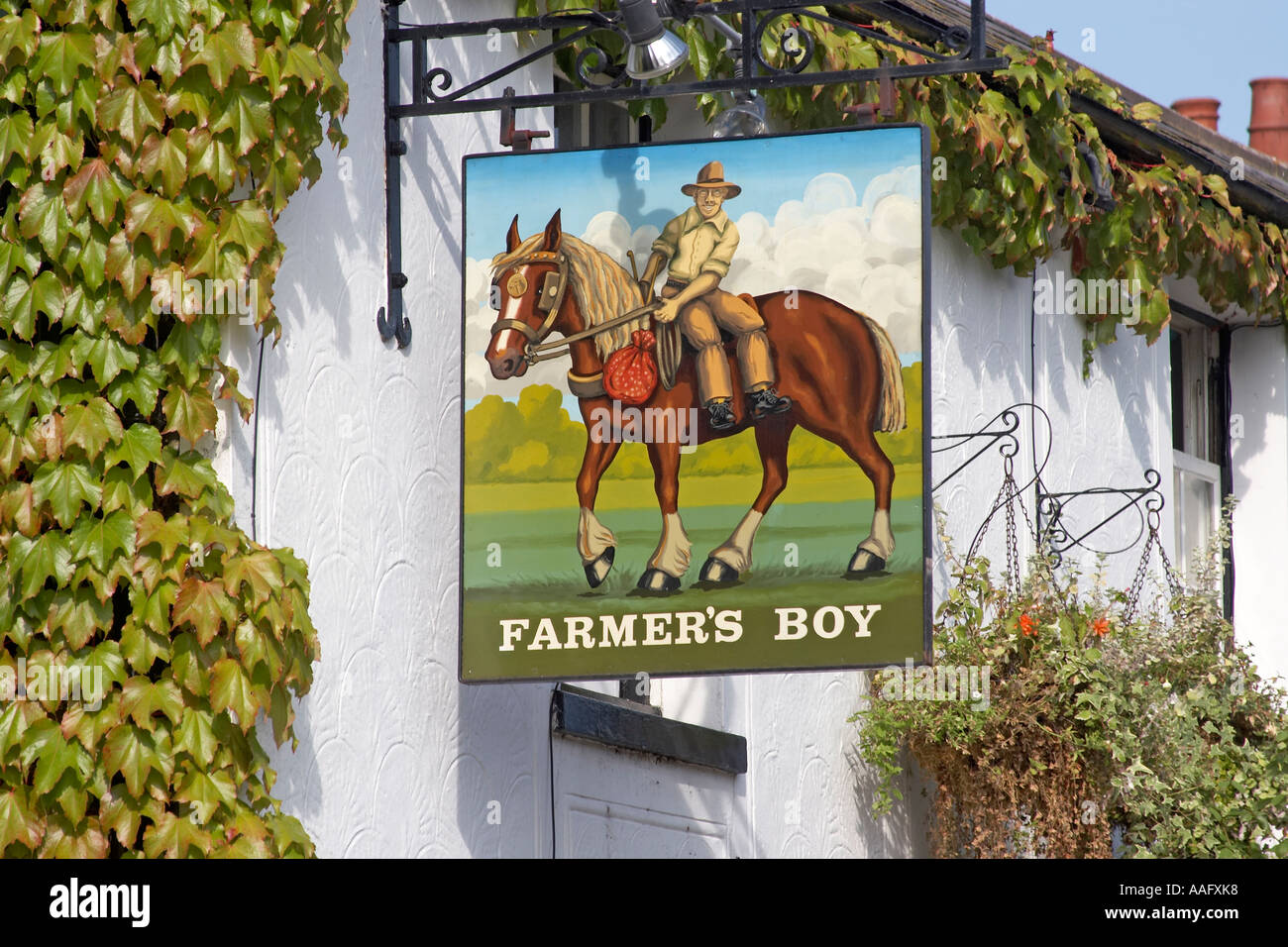 The Farmer s Boy pub sign on a summer day in Brickendon Hertfordshire ...