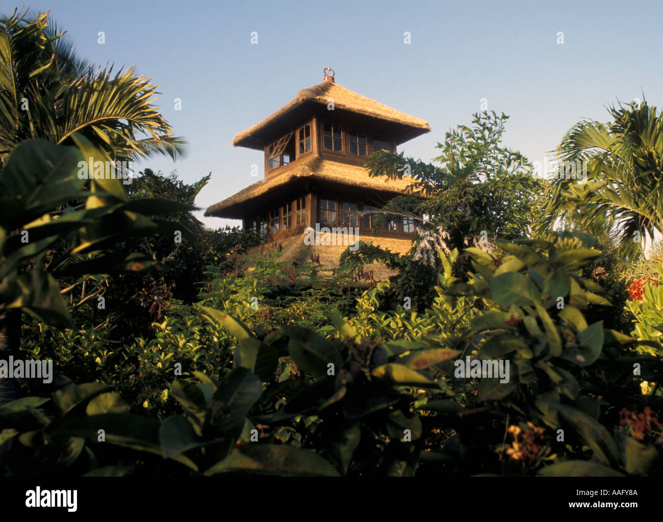 House in Necker Island, surrounded by Caribbean Flora and fauna Stock ...