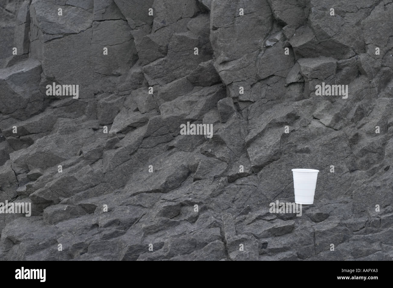 Plastic cup on rocks Stock Photo - Alamy