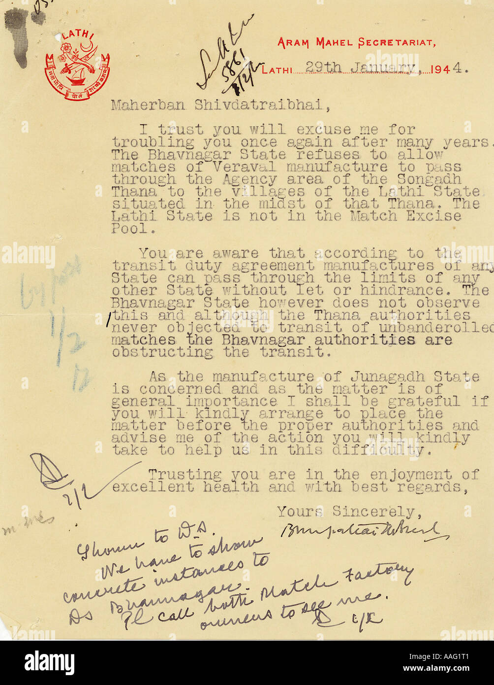 DDR78439 Letter head with royal seal or Coat of Arms 29 i 1944 Lathi ...