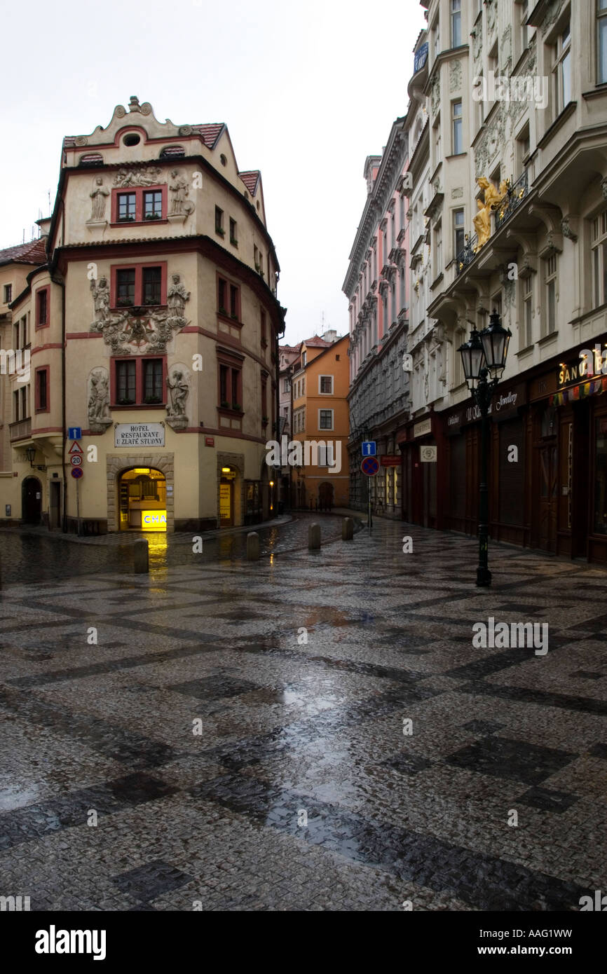 Rainy view of Golden Well Hotel and Restaurant, Prague, Czech Republic ...