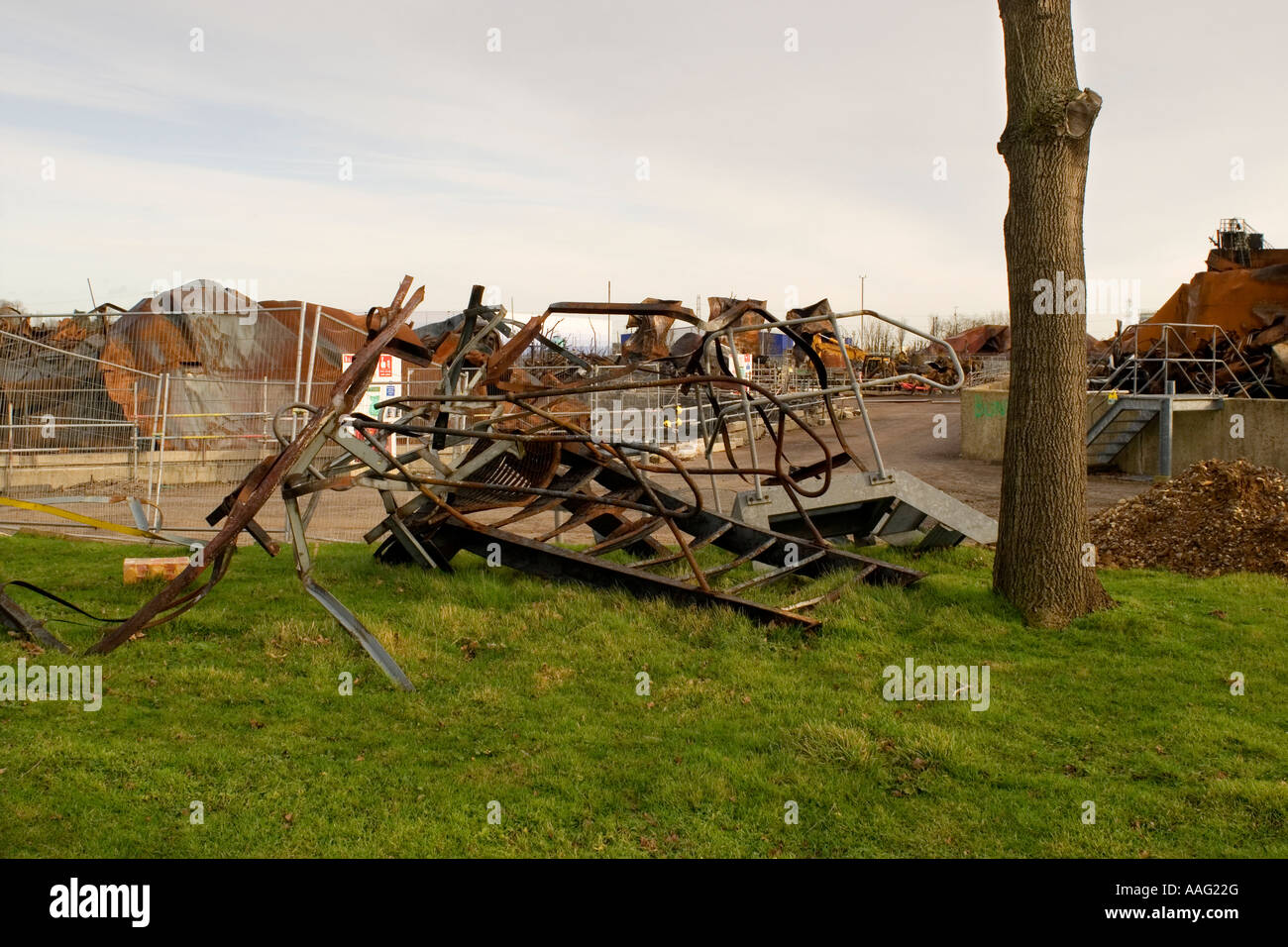 Damaged steps and rubble at Buncefield oil depot in Hemel Hempstead ...