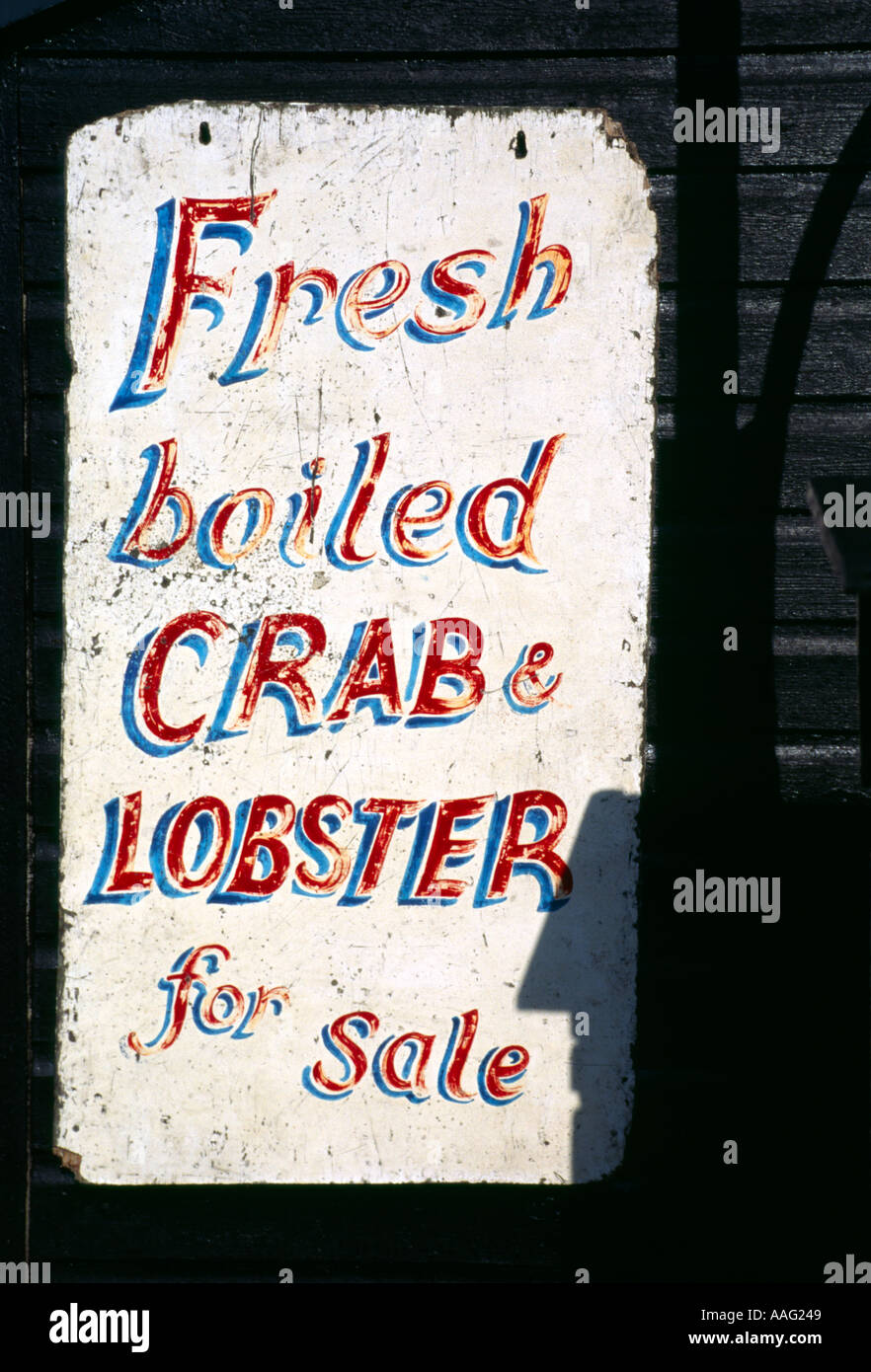 frsh fish crab lobster for sale sign english seaside Stock Photo - Alamy