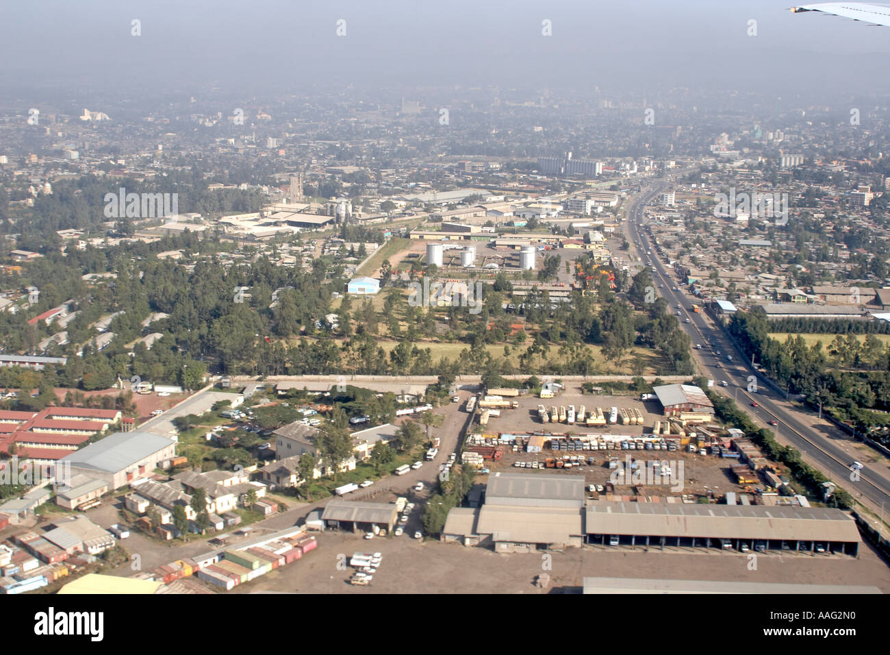High level oblique aerial view of Addis Ababa Ethiopia Africa Stock ...