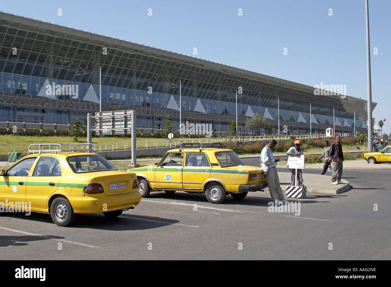 Bole International airport building exterior main entrance with yellow ...