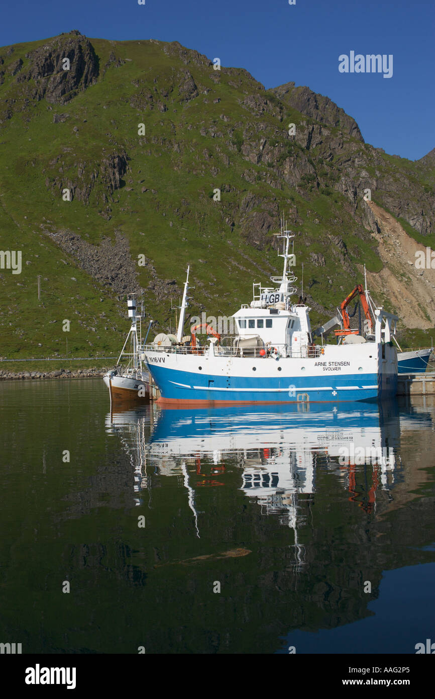 Blue fishing boat Ballstad Lofoten Islands Stock Photo - Alamy